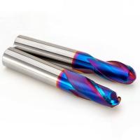 China HRC65 Degree Carbide End Mill , Blue Nano Coating Ball Nose CNC Milling Cutter for sale