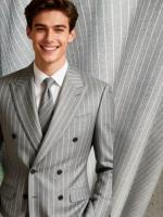 China 25%Rayon 75%Polyester 230gsm Vertical-Striped RT Suiting Grey Business Fabric for sale