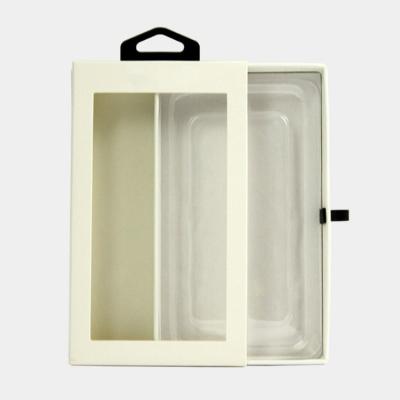 China Clear window custom printing cardboard mobile phone case drawer box paper packaging with hook for sale