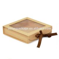 China Chocolate Truffle Kraft Gift Box With Window Magnetic with Silk Ribbon for sale