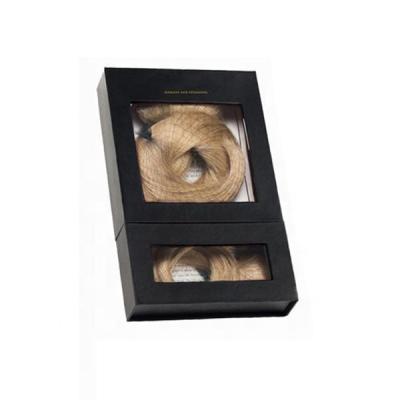 China Custom made matt black paper gift two clear window packaging box for hair extension package for sale