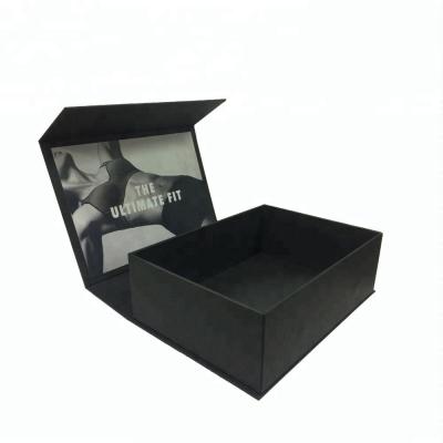 China Luxury Folding Magnetic Cover Cardboard Black Phone Packaging Box with Soft Pvc Plastic Window for sale