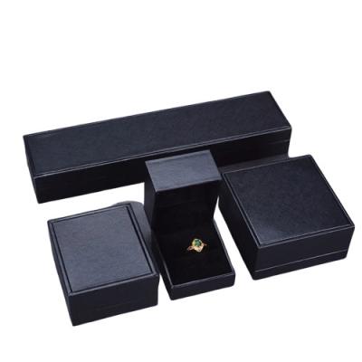China Custom Pu Leather Black Recycled Paperboard Jewelry Box with Foam Insert for sale