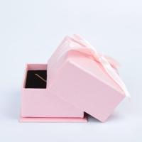 China Paper Pendant Necklace Ring Packaging Box With Pink Bow Square Shape for sale