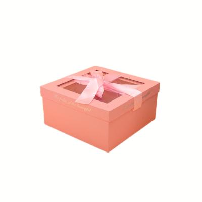 China 1000gsm Paperboard Cardboard Box With Window Lid Ribbon for sale