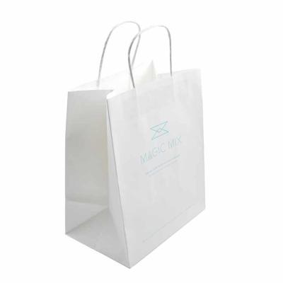 China Custom Kraft Paper Bags with Hand Length Handle White Color Food Grade for sale