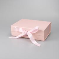 China Laminated Pink Folding Cardboard Gift Packaging Box With Bow Ribbon for sale