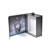 China Luxury Black Lacquer Custom Logo Headset Packaging Box With Hanging Hole for sale