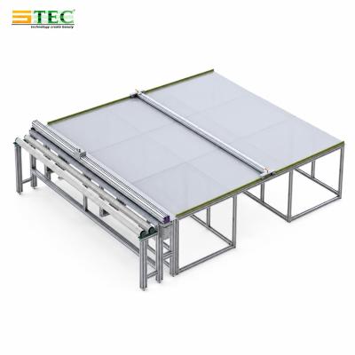 China Manual Double-Sided Roller Blind Fabric Cutting Machine with Table – T-Slot Frame, CVD Blade, E-Stop & Dual Laser Safety, Universal 0.5–6mm Fabric Cutting for sale