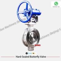 China Cast Steel Triple Eccentric Manual Worm Gear Wafer Butterfly Valve D373H-16C in Blue for sale