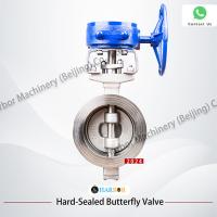 China Cast Steel Triple Eccentric Manual Worm Gear Wafer Butterfly Valve D373H-16C in Blue for sale