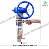 China Cast Steel Triple Eccentric Manual Worm Gear Wafer Butterfly Valve D373H-16C in Blue for sale