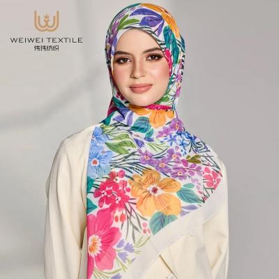China Wholesalers Flower Malaysia Custom Soft Digital Printed Voile square 115*115cm Islamic Muslim Hijab Cotton Voile Scarf for Woman for sale