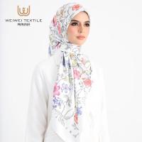 China Factory Wholesale Customized Printed Logo Girl Women Shawl Square Floral Design Polyester Scarf Trendy Satin Silk Hijab Scarf for sale