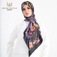 China Custom Printed Watercolor Summer Shimmer Square Scarf Comfortable Satin Silk Hijab Shawl for Women Factory Direct for sale