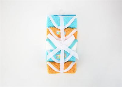 China Pure Cotton Fabric Baby Bath Washcloths Blue Orange Color 5pk A Class Standard for sale
