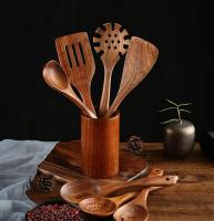 China Eco Friendly Teak Wooden Utensil Set Multifunctional OEM Available for sale