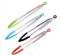 China Stainless Steel Silicone Kitchen Tongs Set 9 Inch 12 Inch Nonstick BBQ Grill Tongs Heat Resistant 230C for sale