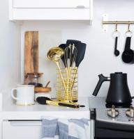 China 17PC Black Gold Silicone Kitchen Utensils Set with Metal Holder Stainless Steel 450F Heat Resistant for sale