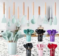 China 12 Piece Silicone Kitchen Utensil Set with Wooden Handles Heat Resistant to 446°F BPA Free for sale