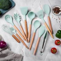 China 12 Piece Silicone Kitchen Utensil Set with Wooden Handles Heat Resistant to 446°F BPA Free for sale