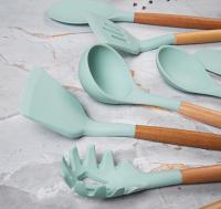 China 12 Piece Silicone Kitchen Utensil Set with Wooden Handles Heat Resistant to 446°F BPA Free for sale