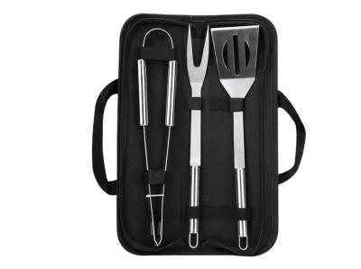 China 3 Piece Stainless Steel BBQ Utensil Set 13.78 Inch Professional Grilling Tools for sale