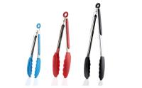China Stainless Steel Silicone Kitchen Tongs Set of 3 Heat Resistant 480F Locking Tongs for sale