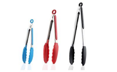 China Stainless Steel Silicone Kitchen Tongs Set of 3 Heat Resistant 480F Locking Tongs for sale