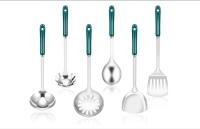 China 7 Piece Stainless Steel Kitchen Utensil Set with Ceramic Heat Resistant Handles for sale