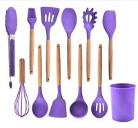 China 12-Piece Silicone Kitchen Utensil Set with Wooden Handle Heat Resistant 446F for sale