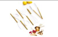 China White Gold Silicone Kitchen Utensil Set 14 Piece with Holder Stainless Steel Measuring Cups Spoons BPA Free for sale