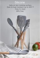 China 6 Piece Non Stick Silicone Kitchen Utensil Set with Wooden Handles Heat Resistant 450F for sale