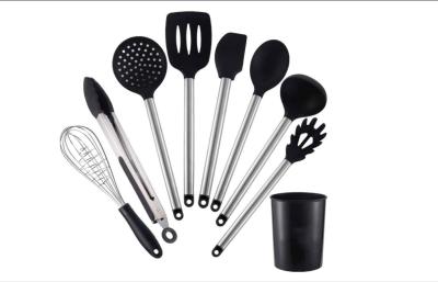 China 9 Pieces Silicone Cooking Kitchen Utensils Set with Storage holder. for sale