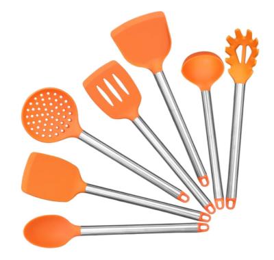 China 7 Piece Stainless Steel Silicone Kitchen Utensil Set BPA Free Nontoxic Scratchproof 450F Heat Resistant for sale