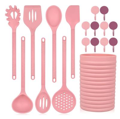 China 18-Piece Silicone Kitchen Cooking Utensil Set, With Wheat Straw Holder for sale