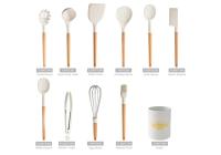 China 11 Piece Silicone Kitchen Utensil Set with Wooden Handle Heat Resistant 460F for sale