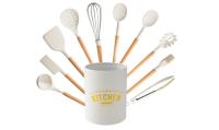 China 11 Piece Silicone Kitchen Utensil Set with Wooden Handle Heat Resistant 460F for sale