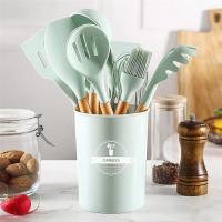 China Silicone Kitchen Utensil Sets Wooden Handle Kitchen Gadgets Utensils Set for sale