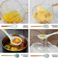 China Silicone Kitchen Utensil Sets Wooden Handle Kitchen Gadgets Utensils Set for sale