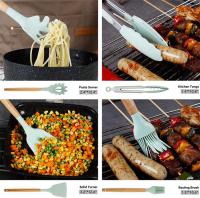 China Silicone Kitchen Utensil Sets Wooden Handle Kitchen Gadgets Utensils Set for sale