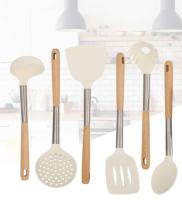China 6 piece Wood And Silicone Utensil Set ODM Available scratchfree for sale