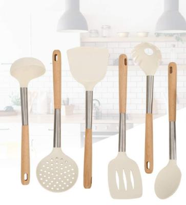China 6 piece Wood And Silicone Utensil Set ODM Available scratchfree for sale