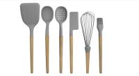 China CU Approved Silicone Kitchen Utensil Set 7 Piece with Wooden Handle Heat Resistant 450F for sale