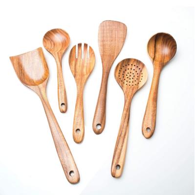 China 6 Piece Wooden Kitchen Utensil Set Biodegradble Dishwasher Safe for sale