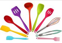 China 10 Piece Ergonomic Silicone Utensil Set LFGB Non Stick Heat Resistant 230C Kitchen Tools for sale