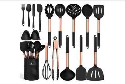 China 16 Piece Silicone Kitchen Utensil Set with Stainless Steel Handle 446F Heat Resistant for sale