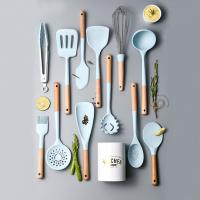 China 12 Piece Silicone Wooden Handle Cooking Utensil Set Heat Resistant 230°C Non Stick Kitchen Tools for sale