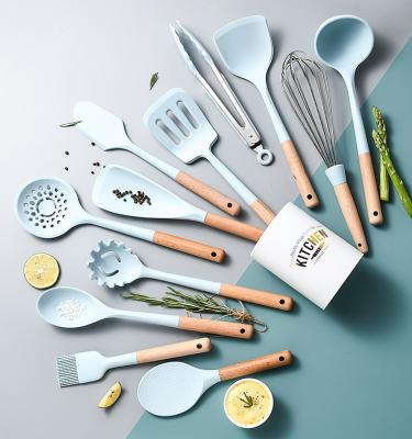China 12 Piece Silicone Wooden Handle Cooking Utensil Set Heat Resistant 230°C Non Stick Kitchen Tools for sale