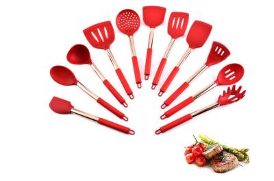 China 11pcs Silicone Kitchen Utensil Sets , Red Silicone Cooking Utensils ODM Available for sale